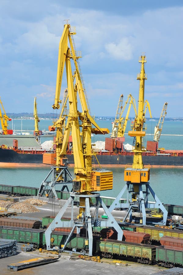 Bulk Cargo Ship and Train Under Port Crane Stock Photo - Image of ...