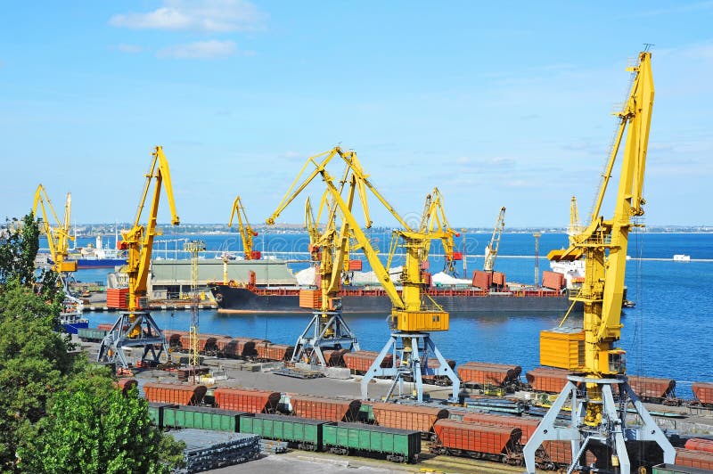 Bulk Cargo Ship and Train Under Port Crane Stock Image - Image of dock ...