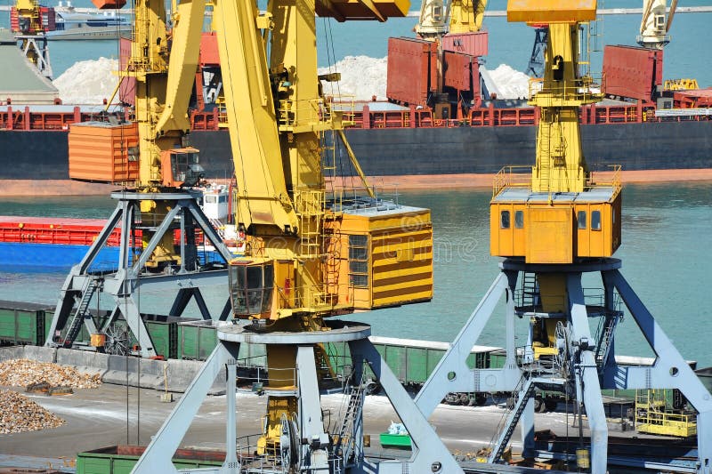 Bulk Cargo Ship and Train Under Port Crane Stock Photo - Image of ...