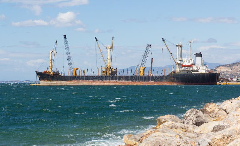 A Bulk Carrier Ship Loading Cargo at Port Stock Photo - Image of large ...