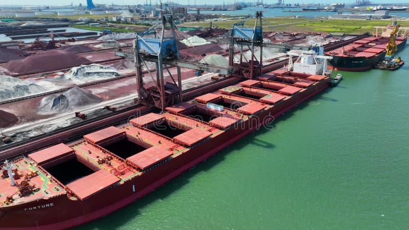 Bulk Carrier Ship Offloading Cargo by Crane for Processing Stock ...