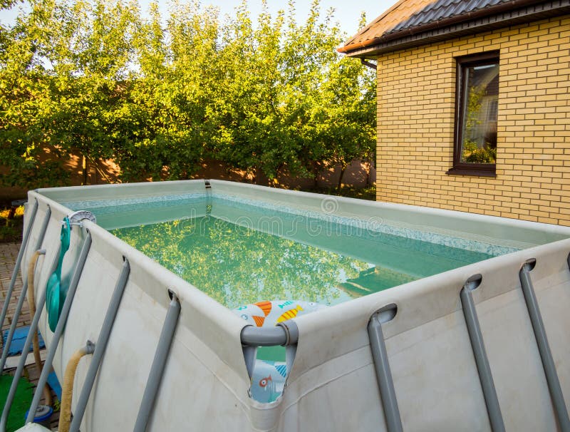 Bulk Frame Pool in the Courtyard of the House Stock Photo - Image of ...