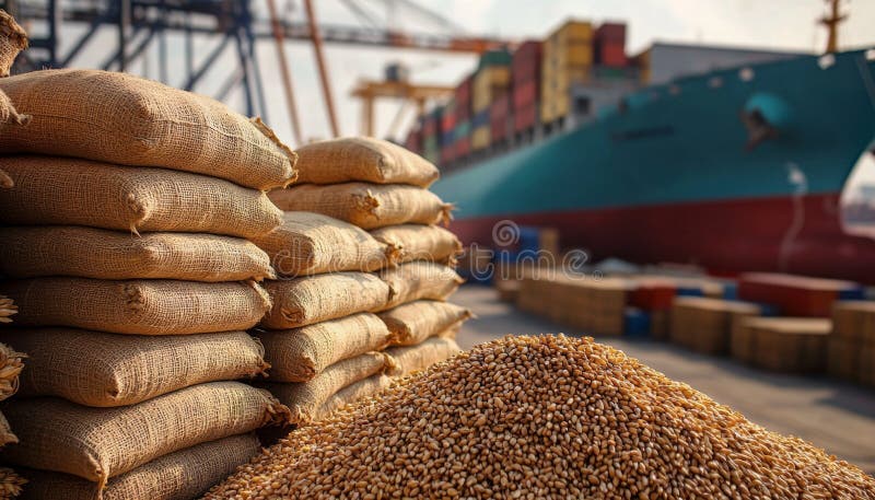 Bulk Grain Export at Commercial Dock Stock Illustration - Illustration ...
