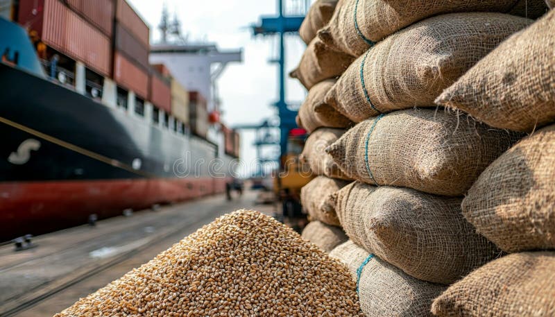 Bulk Grain Export at Commercial Dock Stock Illustration - Illustration ...