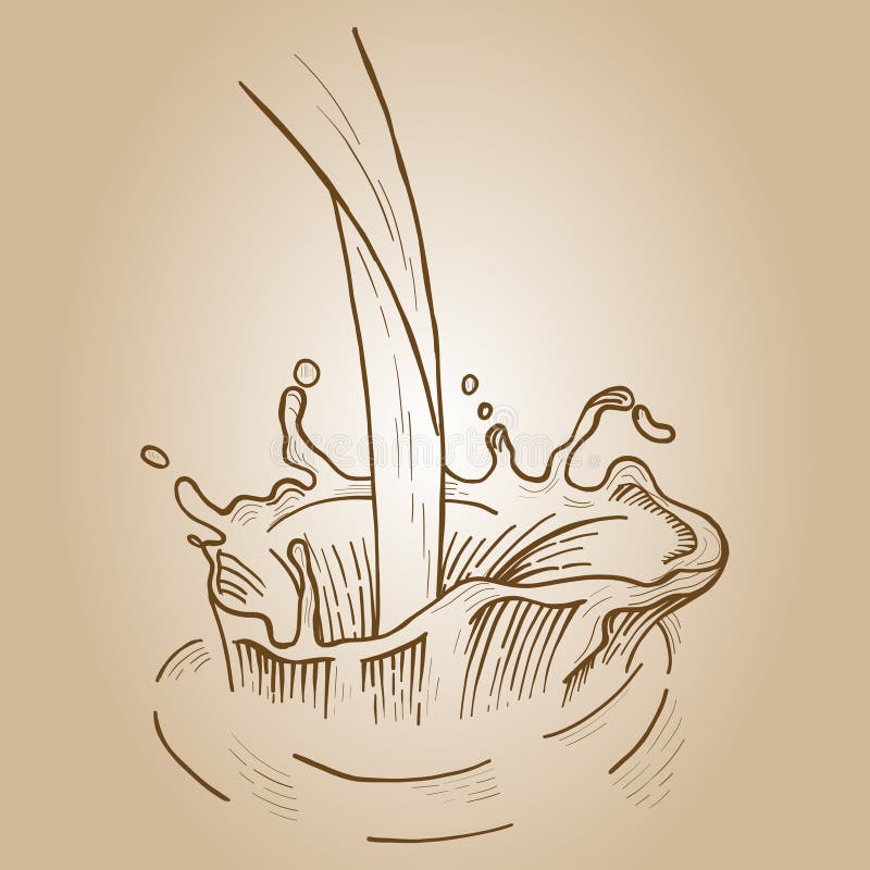 Bulk Milk Splash Sepia. Sketch Scratch Board Imitation Stock Vector ...