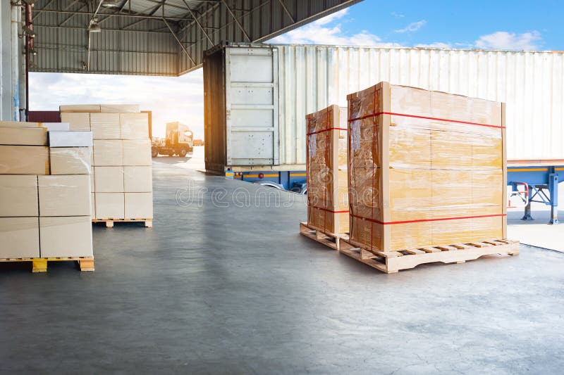 Bulk of Package Boxes Waiting To Be Loaded into Containers Trucks ...