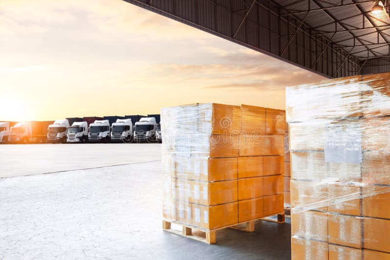 Bulk of Package Boxes Waiting To Be Loaded into Containers Trucks ...