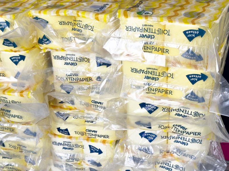 Bulk Packaging of Toilet Paper Rolls in Clear Plastic Wrap Editorial ...