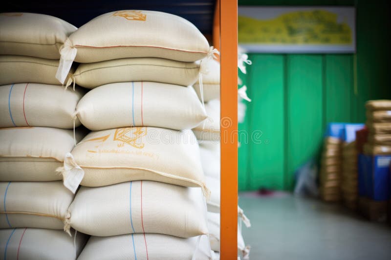 Bulk Rice Storage in Fabric Sacks Stock Illustration - Illustration of ...