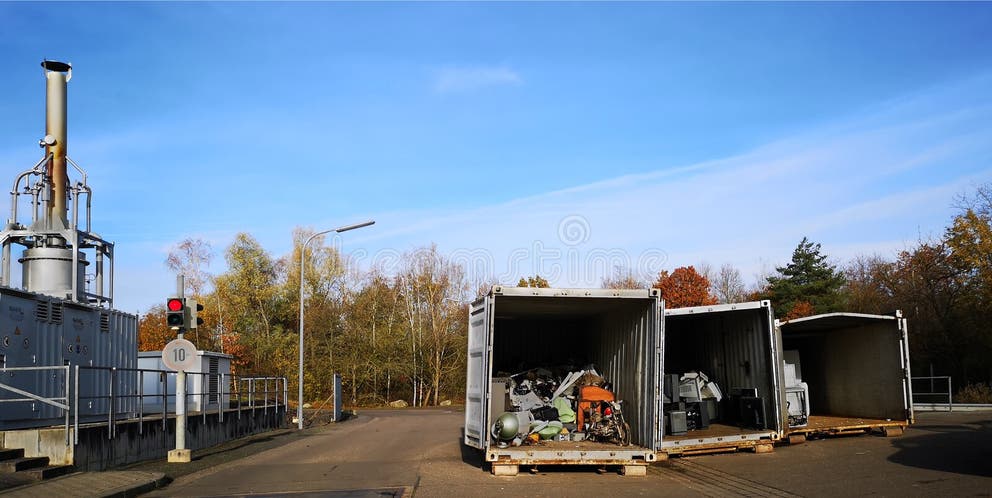 Bulk Waste Reception Point in Germany.Garbage Sorting: Containers for ...