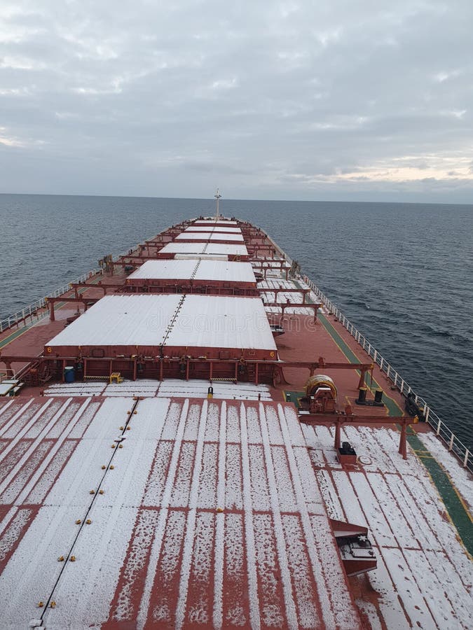A Bulkcarrier Ship Covered by Light Snow Stock Photo - Image of facade ...