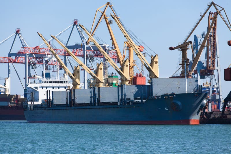Bulker In Port. Loading On The Ship. Sea. Sunset. Beautiful Clouds ...