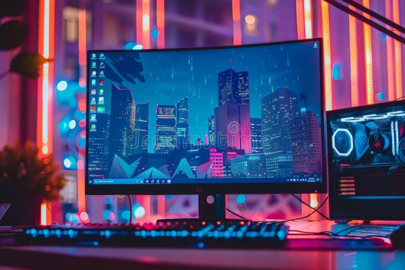 Bulky Desktop Computer with Pixelated Graphics on Monitor, Sitting on ...