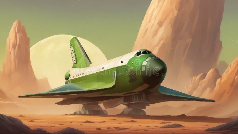 A Bulky Space Shuttle with a Green Color Scheme and a Cylindrical Shape ...