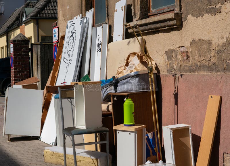 Bulky Waste for Recycling on a City Sidewalk Stock Illustration ...