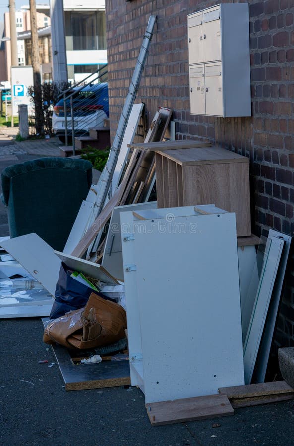 Bulky Waste for Recycling on a City Sidewalk Vertical Stock ...