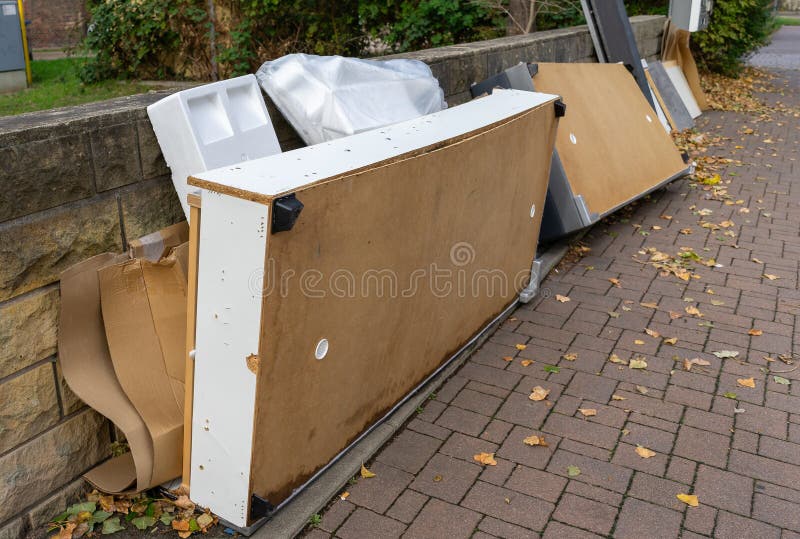 Bulky waste on the street stock photo. Image of wood - 293803924