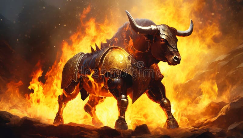 Bull Armor on Fiery Background Stock Illustration - Illustration of ...