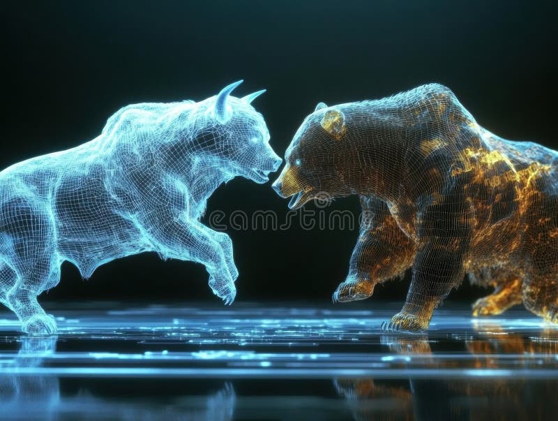 The Bull and Bear, a Digital Showdown in the Market Stock Image - Image ...