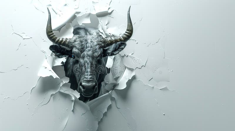 Bull Breaking through Wall stock illustration. Illustration of power ...