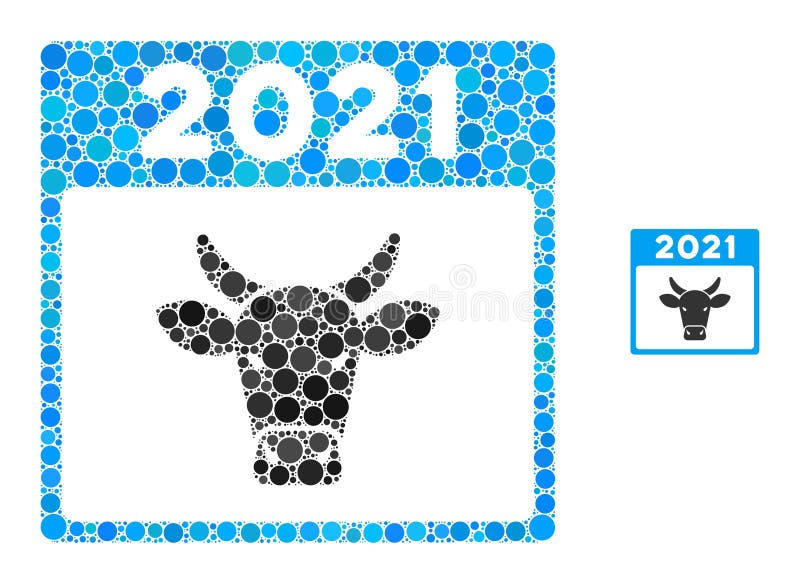 2021 Bull Calendar Composition of Round Pixels Stock Illustration ...