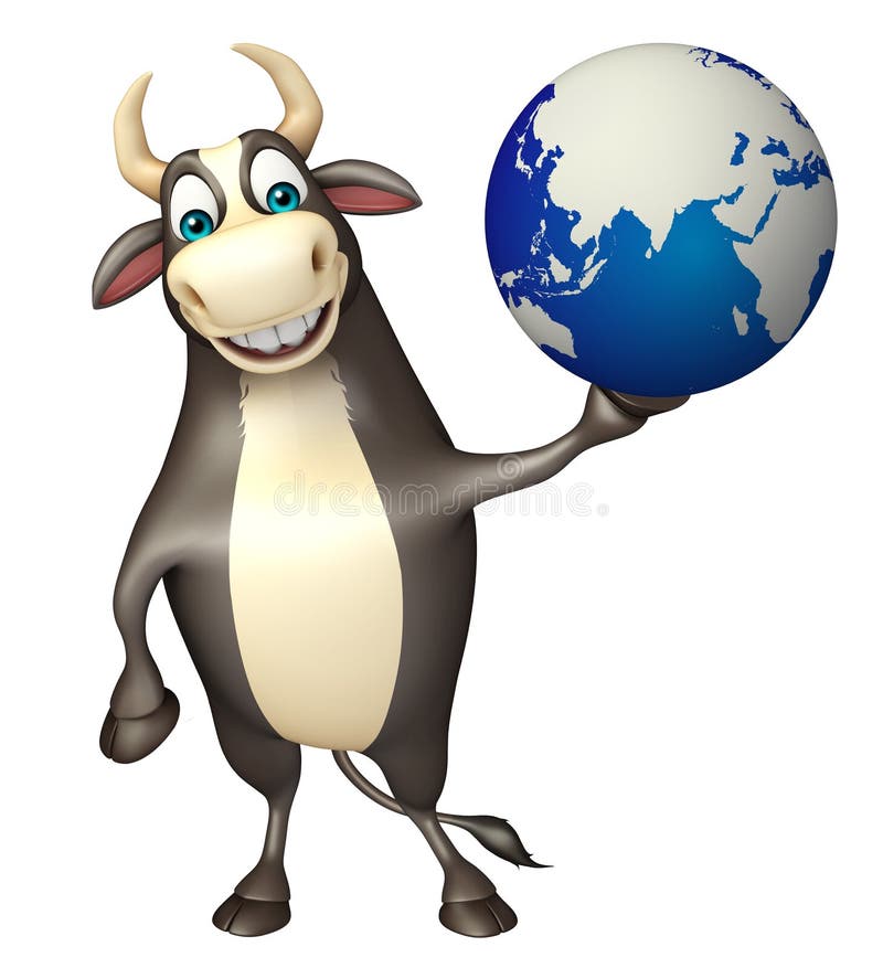 Bull Cartoon Character with Earth Stock Illustration - Illustration of ...