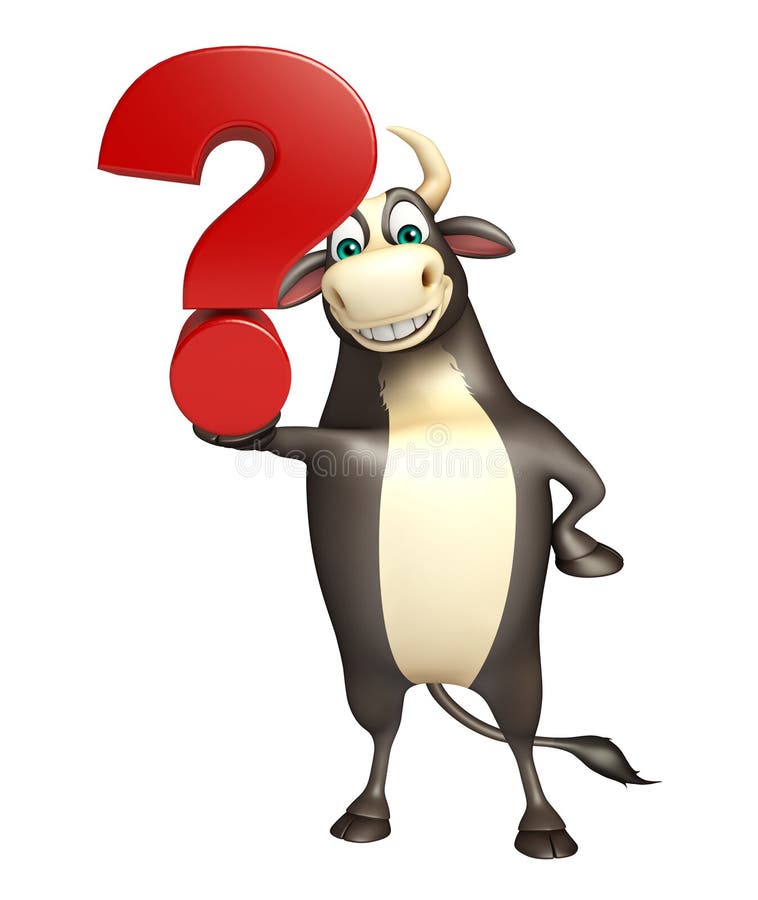 Bull Cartoon Character with Question Mark Sign Stock Illustration ...
