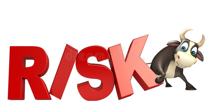 Bull Cartoon Character with Risk Sign Stock Illustration - Illustration ...