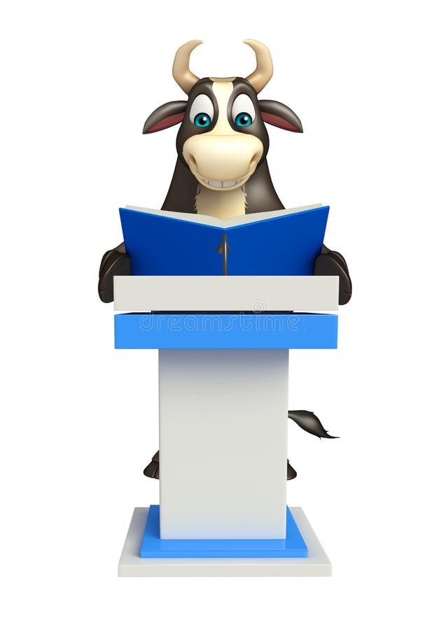 Bull Cartoon Character with Speech Table and Book Stock Illustration ...