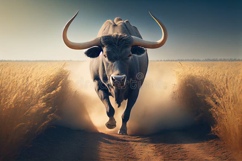 Bull Charging Across Field, with Its Horns Lowered Stock Image - Image ...
