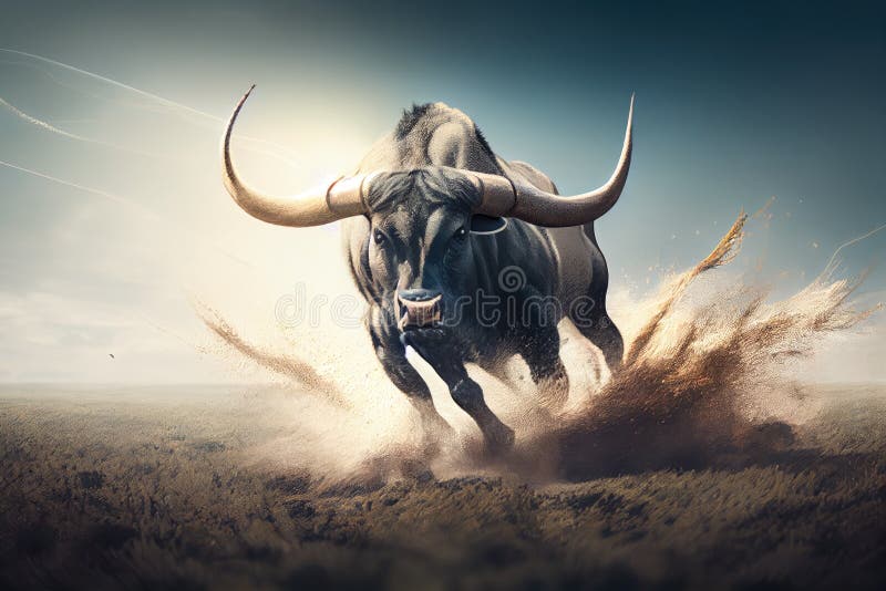 Bull Charging Across Field, with Its Horns Lowered Stock Image - Image ...