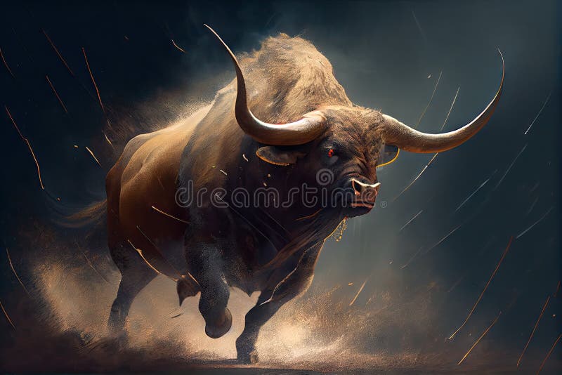 Bull, Charging with Its Horns Down and Ready To Attack Stock ...