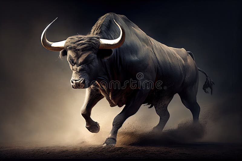 Bull, Charging Forward with Its Horns Lowered in Attack Stock ...