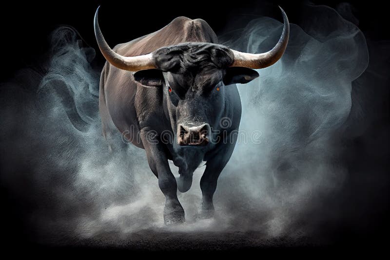 Bull, Charging with Its Horns Down and Ready To Attack Stock ...
