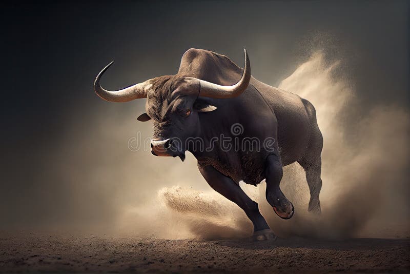 Bull, Charging with Its Horns Down and Ready To Attack Stock ...