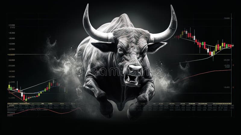 The Bull and Chart for Business or Bull Market Trader Concept ...