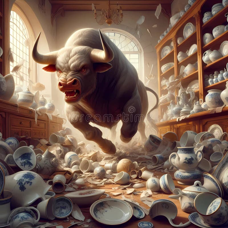 Bull in China Shop Metaphor Stock Illustration - Illustration of mess, disarray: 363496402