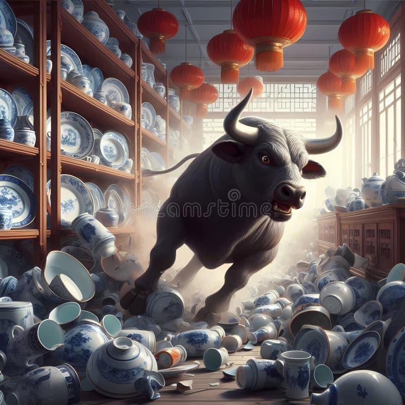 Bull in china shop proverb stock illustration. Illustration of disarray ...