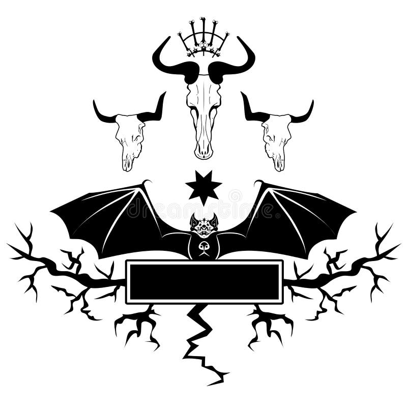 Bull death s head and bat stock vector. Illustration of mysterious ...