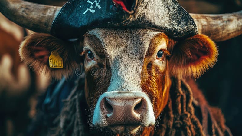 A Bull Dressed As Pirate, in a Funny Whimsical Illustration Stock ...