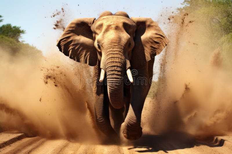 Bull Elephants Powerful Charge Captured in Slow Motion Stock Photo ...