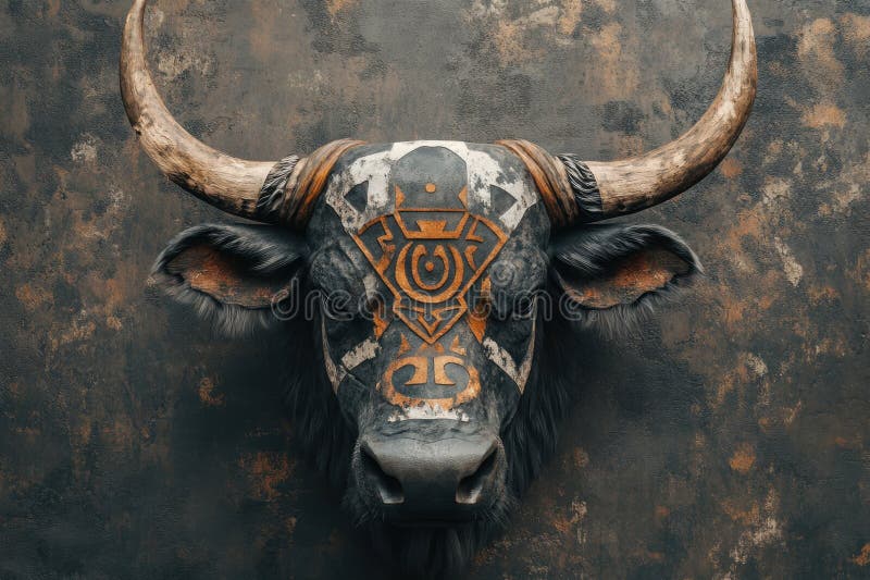 A Bull with a Face Painted on it Stock Illustration - Illustration of ...