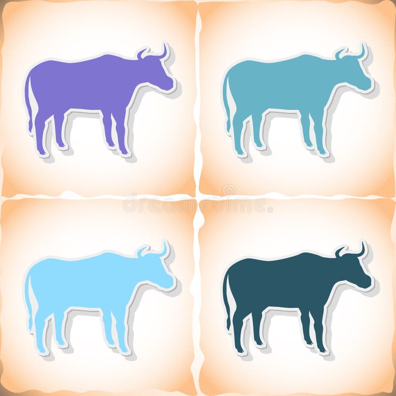 Bull. Flat Sticker with Shadow on Old Paper Stock Vector - Illustration ...