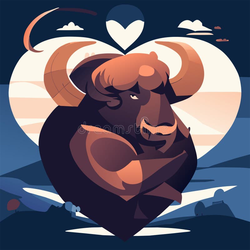 Bull in the Form of a Heart. Vector Illustration in Flat Style Stock ...