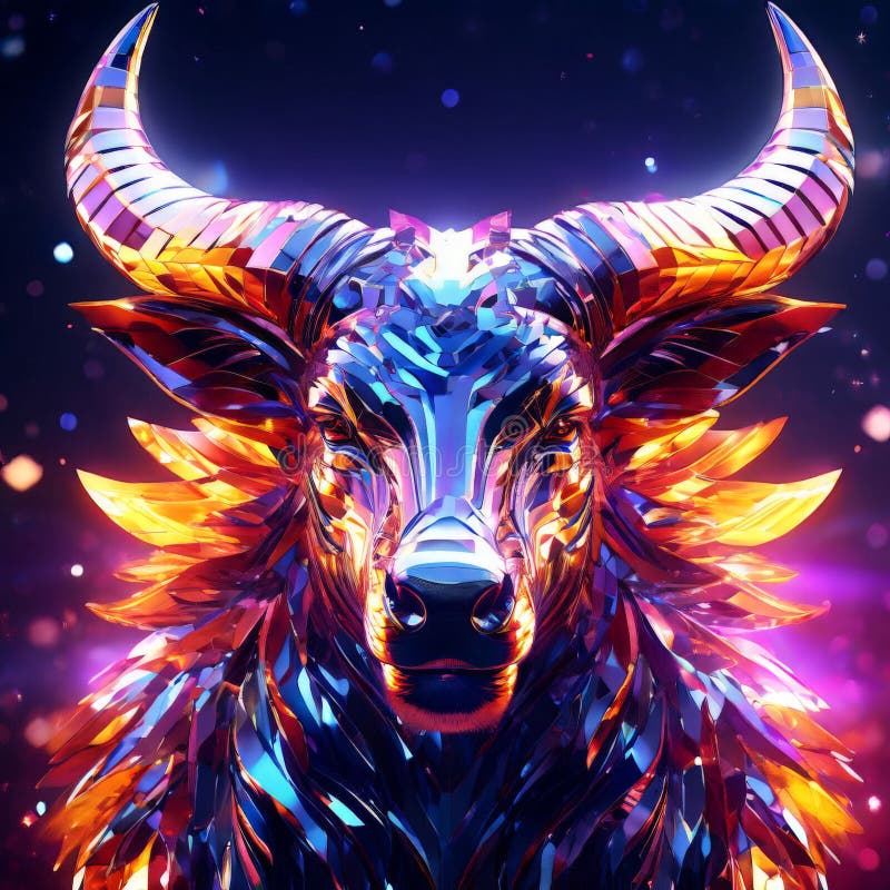 Bull with a Glowing Neon Lights. Stock Illustration - Illustration of ...