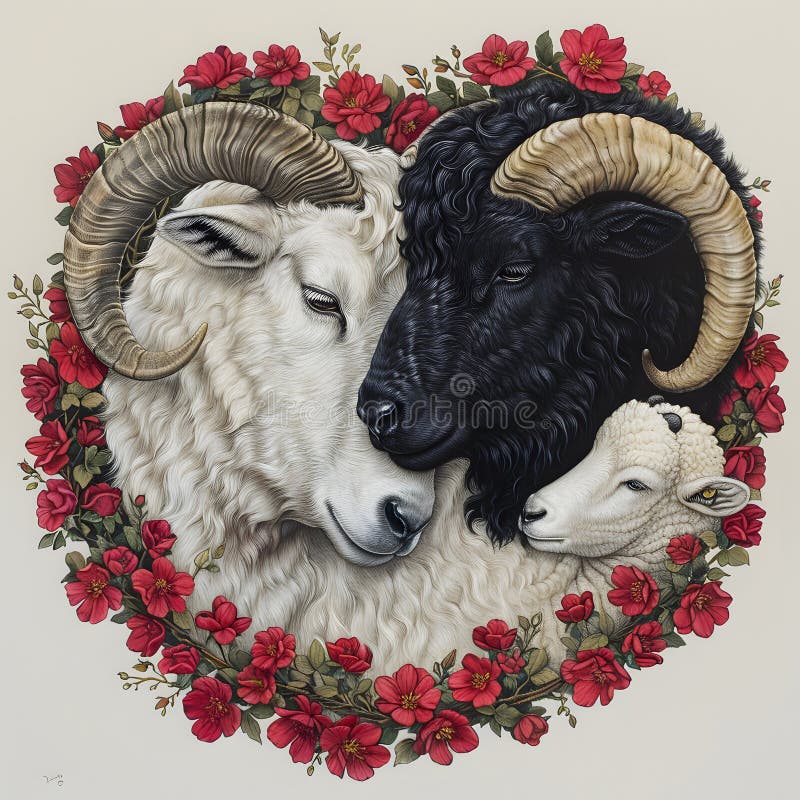 Bull and Goat Sleeping Together. Stock Illustration - Illustration of ...