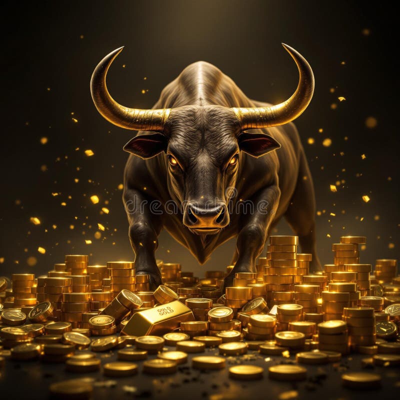 Bull with Gold Bars and Coins Stock Illustration - Illustration of ...
