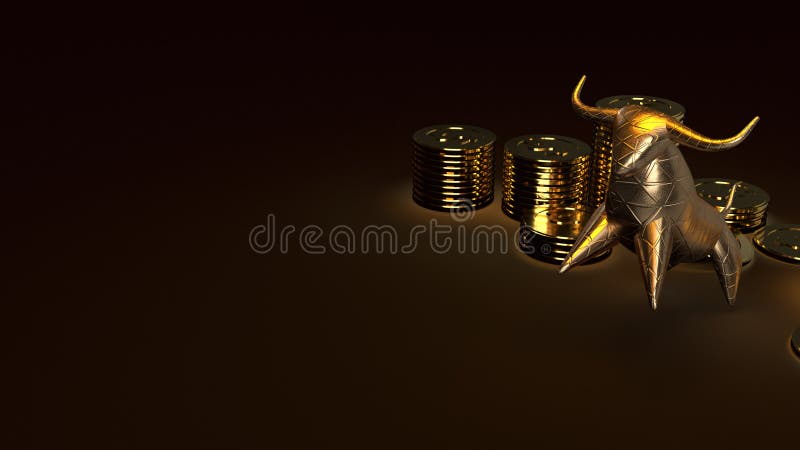Bull Gold and Gold Coins 3d Rendering in Dark Tone for Business Content ...