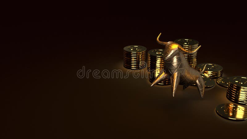 Bull Gold and Gold Coins 3d Rendering in Dark Tone for Business Content ...