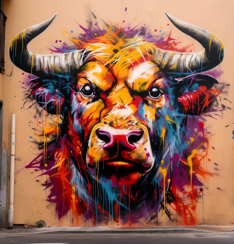 Bull Graffiti Paint on the Wall Stock Illustration - Illustration of ...
